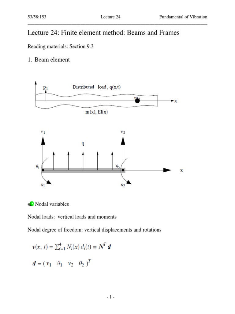 Lecture 24: Finite Element Method: Beams and Frames | PDF