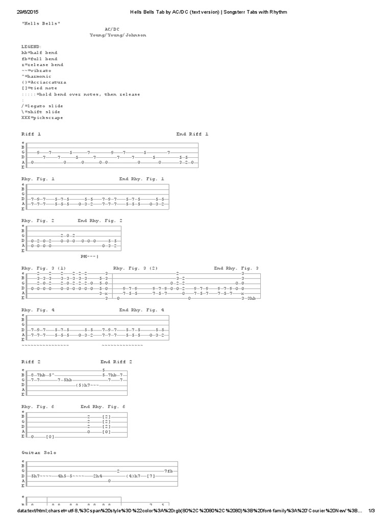 Hells Bells Tab by AC_DC (Text Version) _ Songsterr Tabs With Rhythm ...