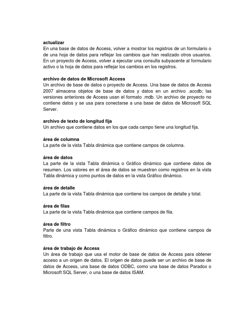 Glosario Acces | PDF | Tabla (base de datos) | SQL
