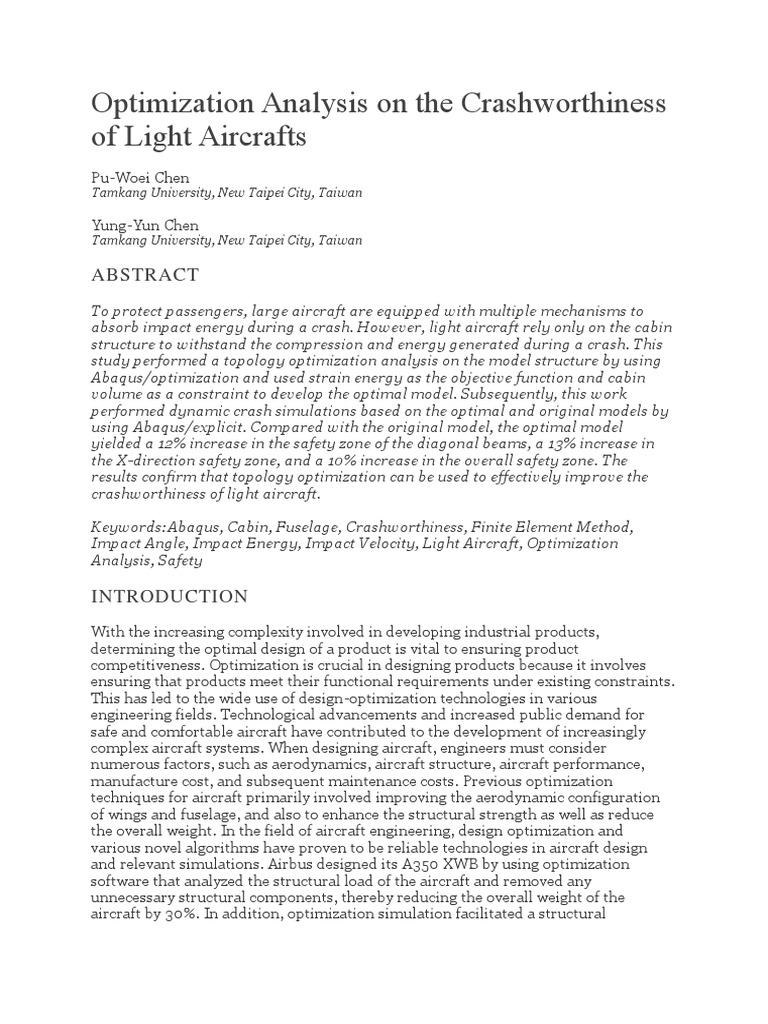 Optimization Analysis On The Crashworthiness of Light Aircrafts | PDF ...