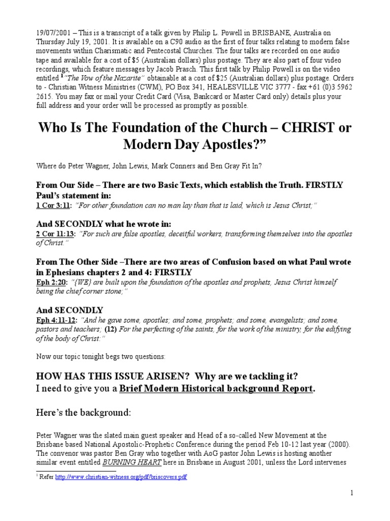 Who Is The Foundation of The Church - CHRIST or Modern Day Apostles ...