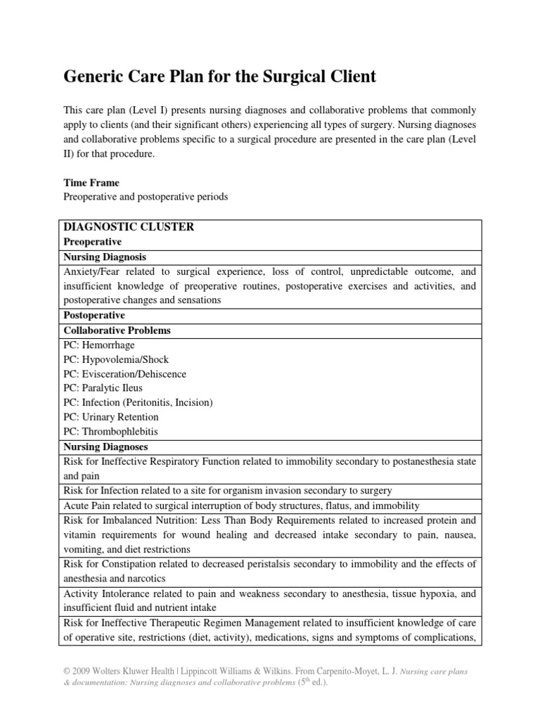 Generic Care Plan | PDF | Wound Healing | Surgery