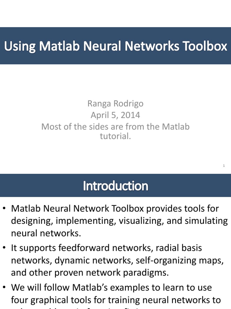 L09 Using Matlab Neural Networks Toolbox | Download Free PDF ...