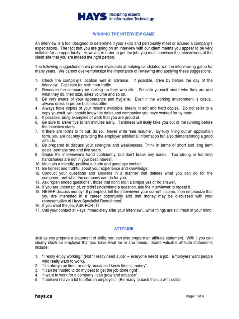 1 - HAYS IT - Interview Preparation | PDF | Career & Growth