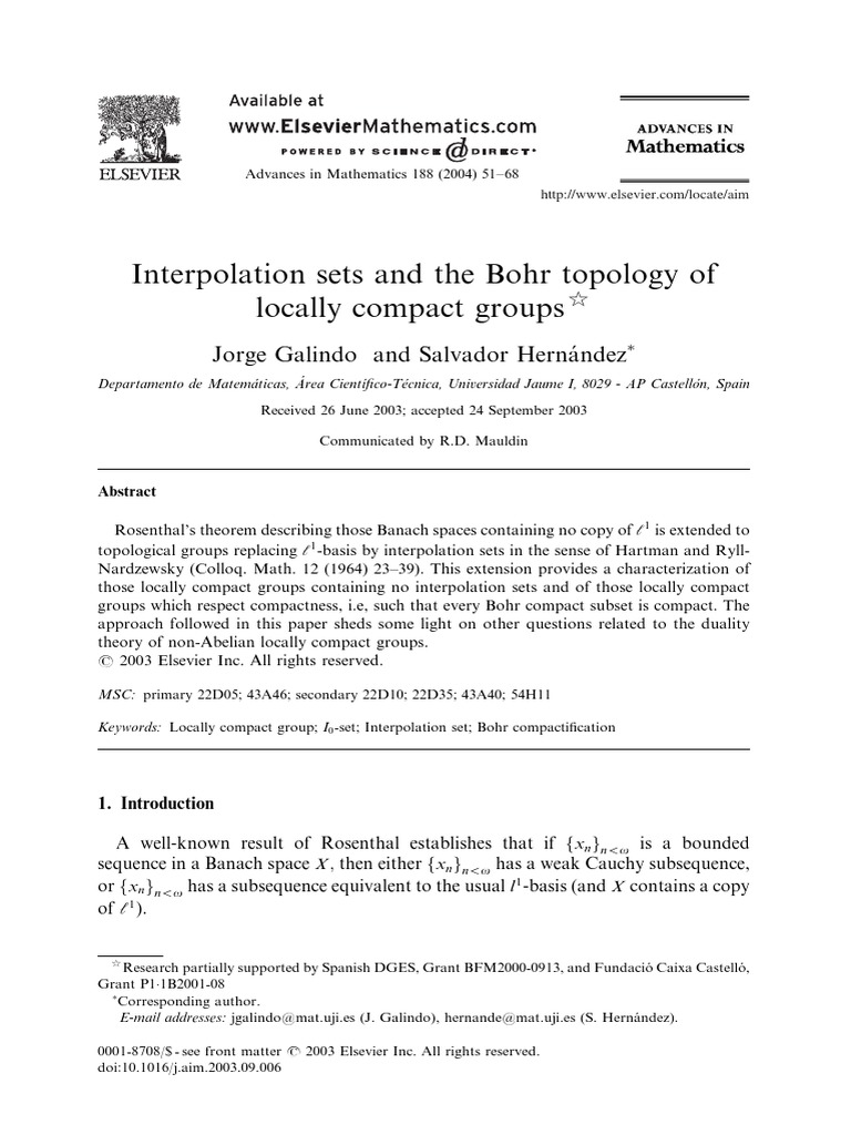 Interpolation Sets and The Bohr Topology of Locally Compact Groups | PDF | Compact Space ...