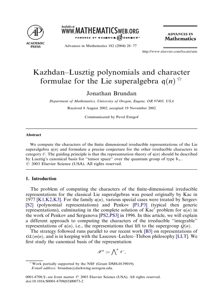 Kazhdan-Lusztig Polynomials and Character Formulae For The Lie ...