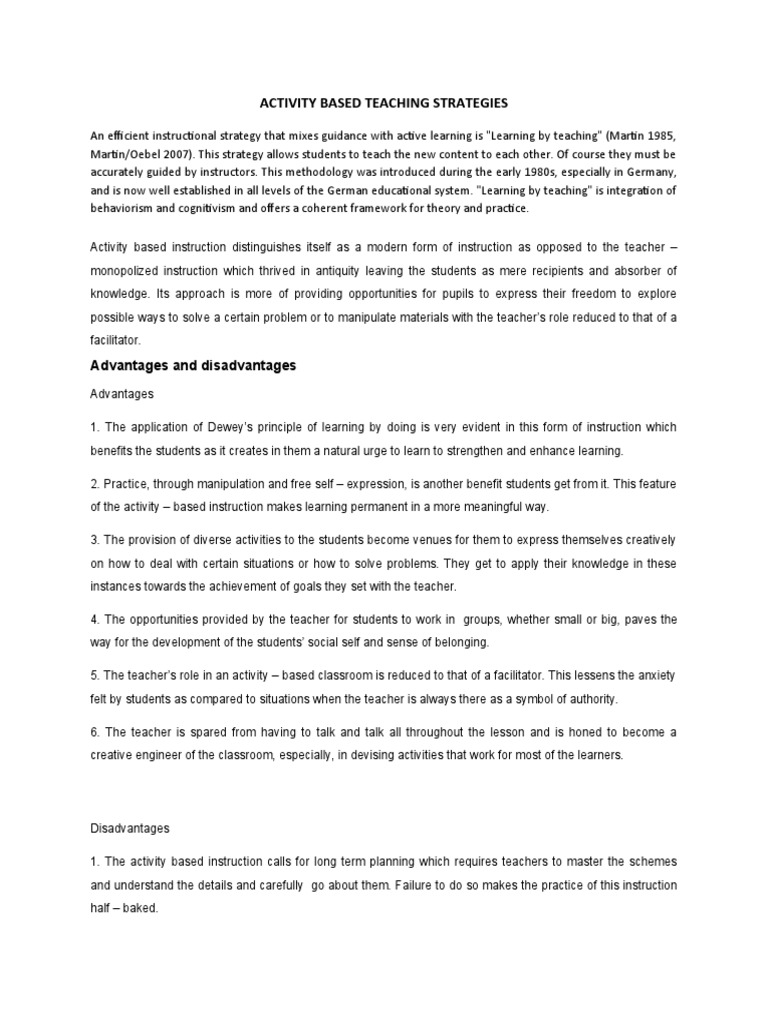 Activity Based Teaching Strategies: Advantages and Disadvantages | PDF | Teachers | Learning