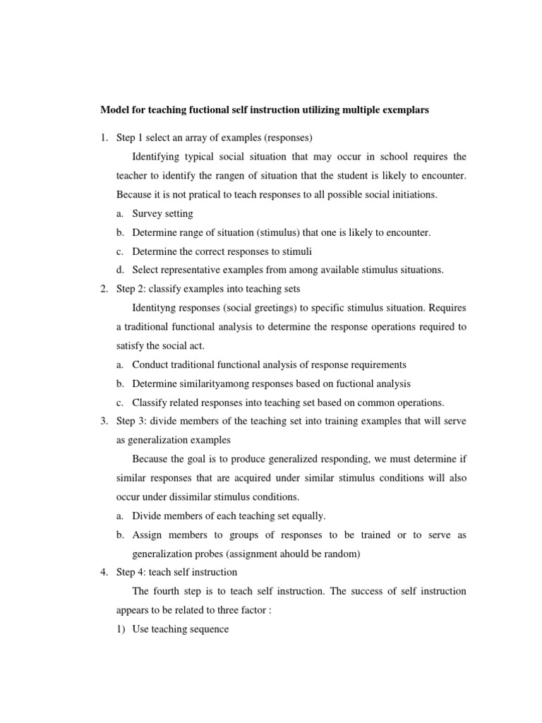 Model For Teaching Fuctional Self Instruction Utilizing Multiple ...