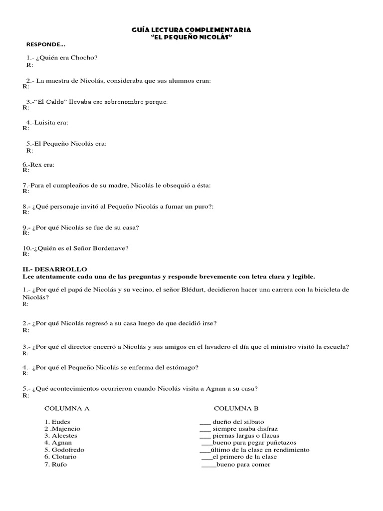 Preguntas sobre "El Pequeño Nicolás" | PDF