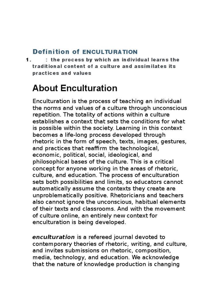 About Enculturation: Definition of | PDF
