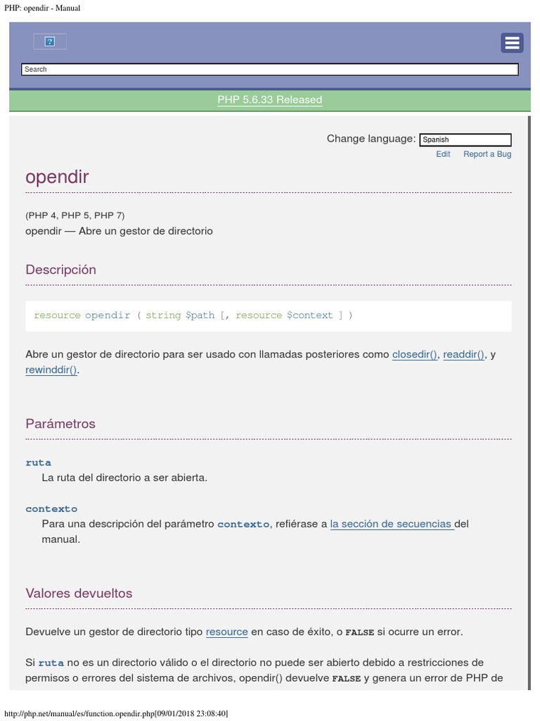 PHP Opendir - Manual | PDF | Usuario (informática) | Directorio (Computación)