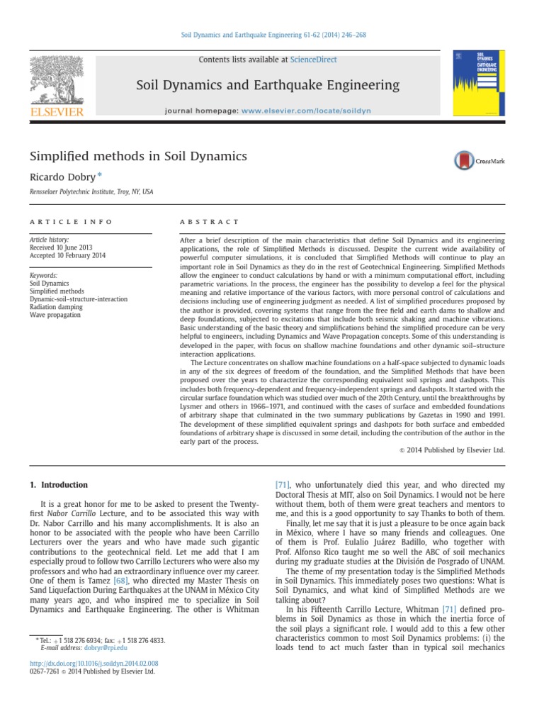 Simplified Methods in Soil Dynamics: An Overview of Simplified ...
