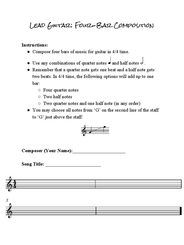 Lead Guitar: Four-Bar Composition: Instructions | PDF