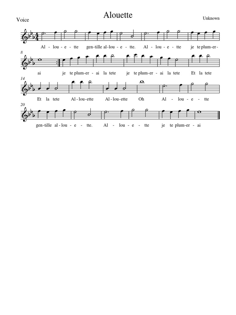 Alouette Song Lyrics and Analysis | PDF