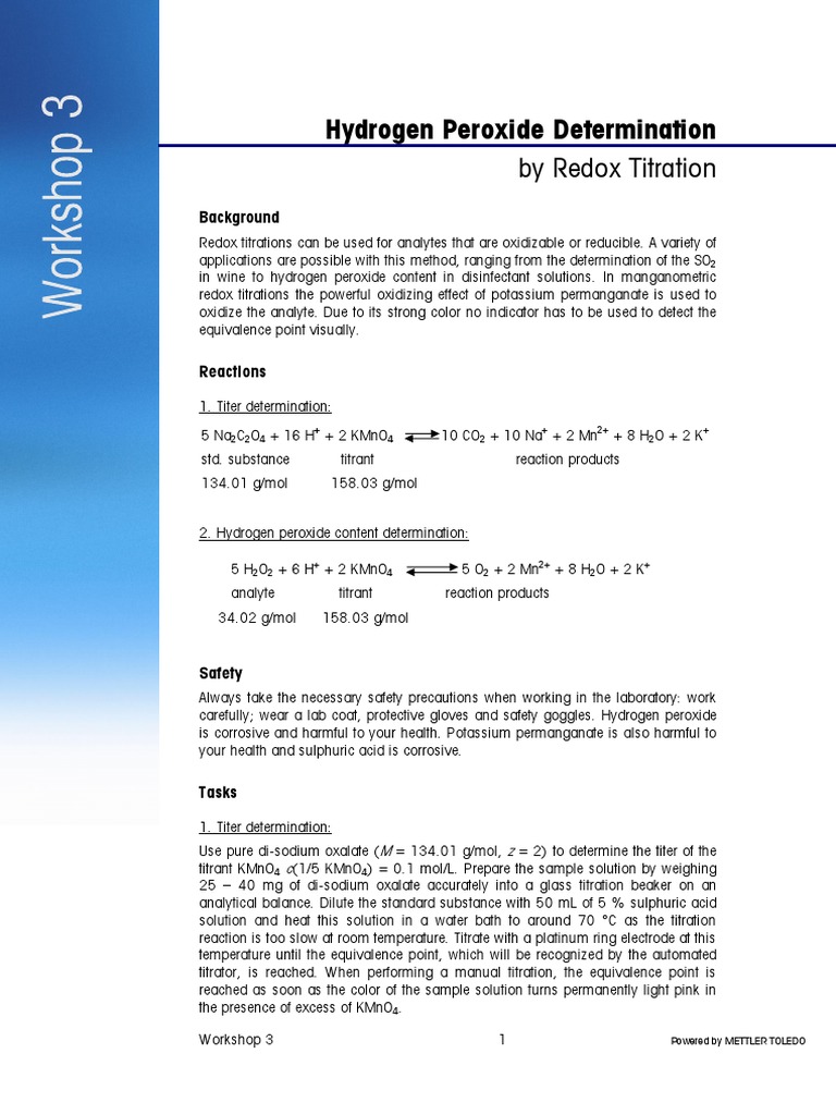 Hydrogen Peroxide Determination: by Redox Titration | PDF | Molar ...