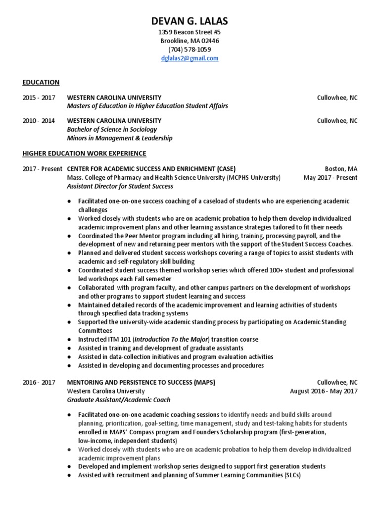 Devan Lalas CV | PDF | University Of North Carolina At Chapel Hill | North Carolina
