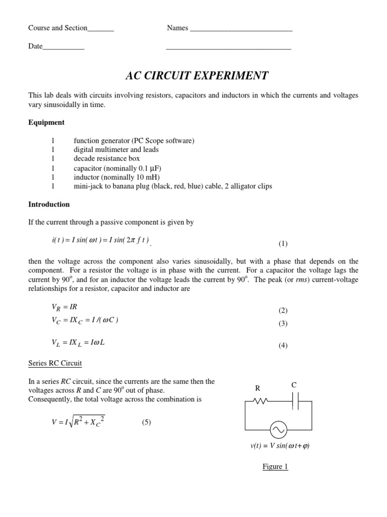 Ac Circuit Experiment: Equipment | PDF | Electrical Network ...