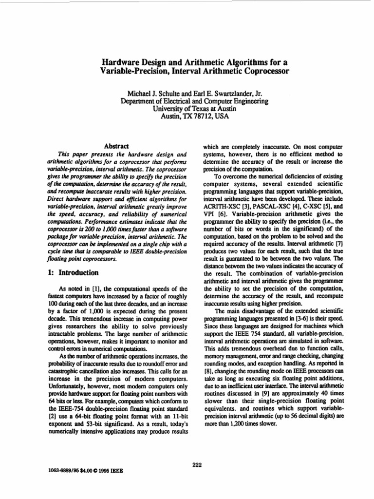 Hardware Design And Arithmetic Algorithms For A Variable Precision Interval Arithmetic 