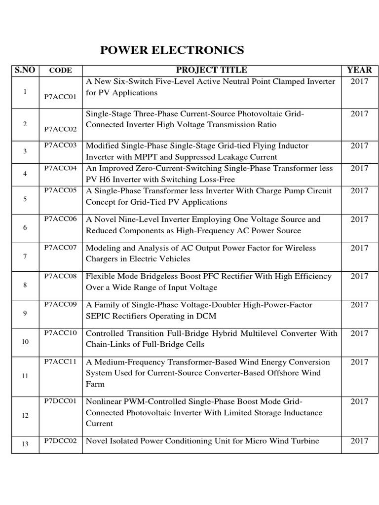 Power Electronics Project Titles 2017 | PDF | Power Inverter | Power ...