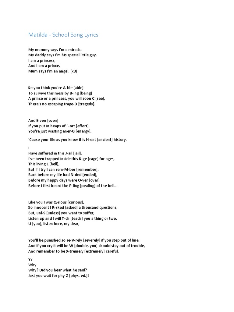 Matilda - School Song Lyrics | PDF