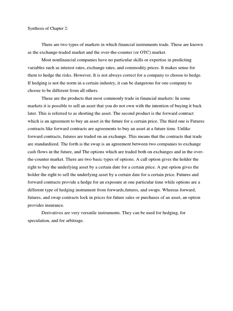 Synthesis of Chapter 2 | PDF | Greeks (Finance) | Futures Contract