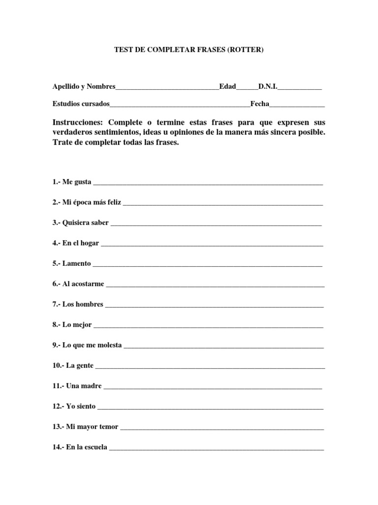 Test-Frases Incompletas de Rotter | PDF | Ajedrez | Juegos y actividades