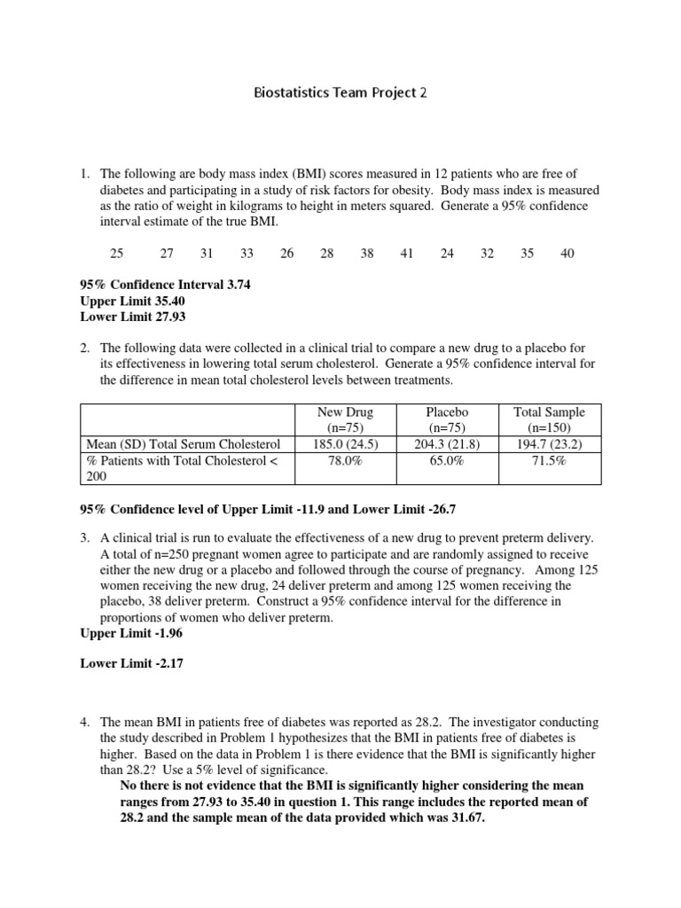 Biostatistics Team Project 2 | PDF | Statistical Significance ...