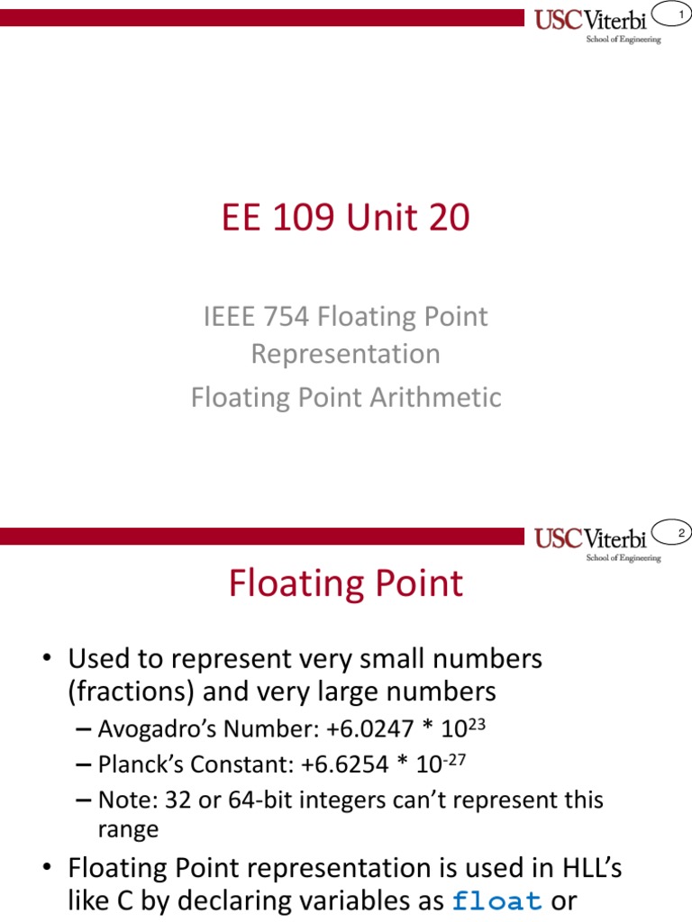 EE 109 Unit 20: IEEE 754 Floating Point Representation Floating Point Arithmetic | PDF ...