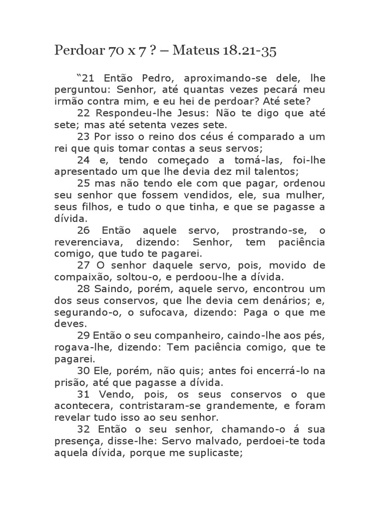 Estudo Sobre Perdão - Perdoar 70 X 7 | PDF | Pecado | Igreja católica