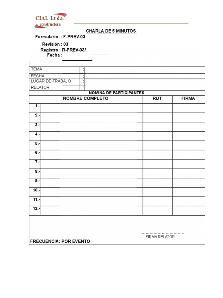 Formato Charla 5 Min (Diaria) | PDF