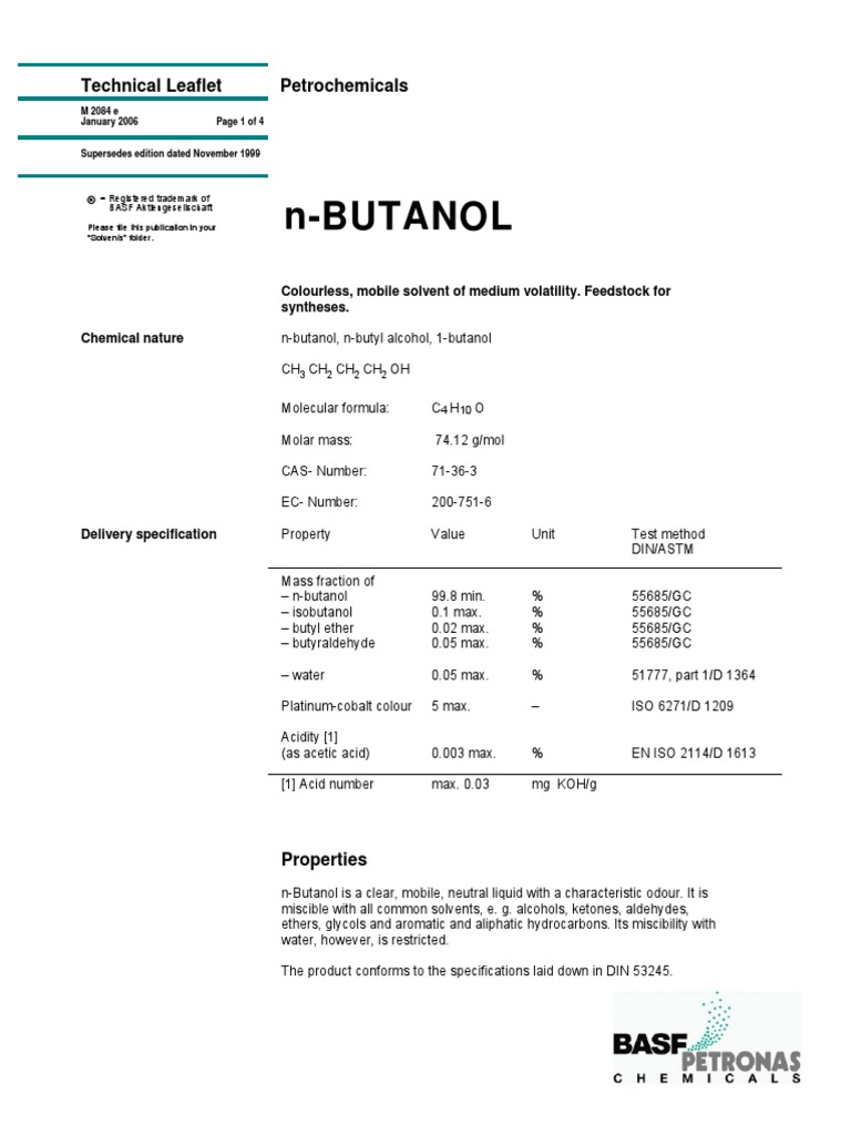 n-BUTANOL Technical Information - BPC PDF | PDF | Chemical Substances ...