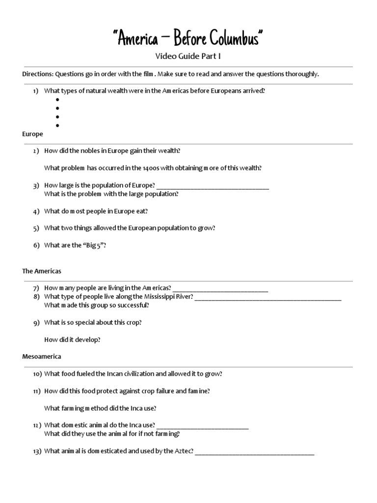 Video Guide Part 1 America Before Columbus | PDF | Indigenous Peoples ...