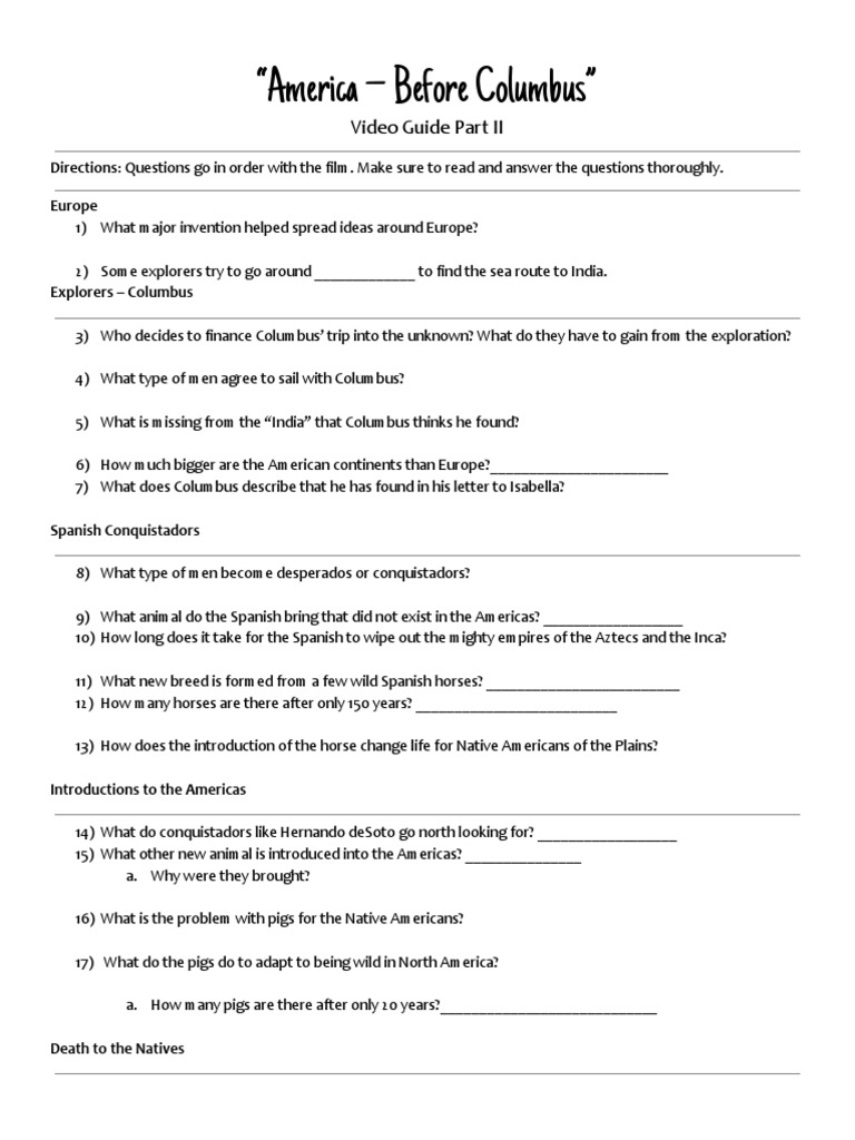 Video Guide Part 2 America Before Columbus | PDF | Conquistador ...
