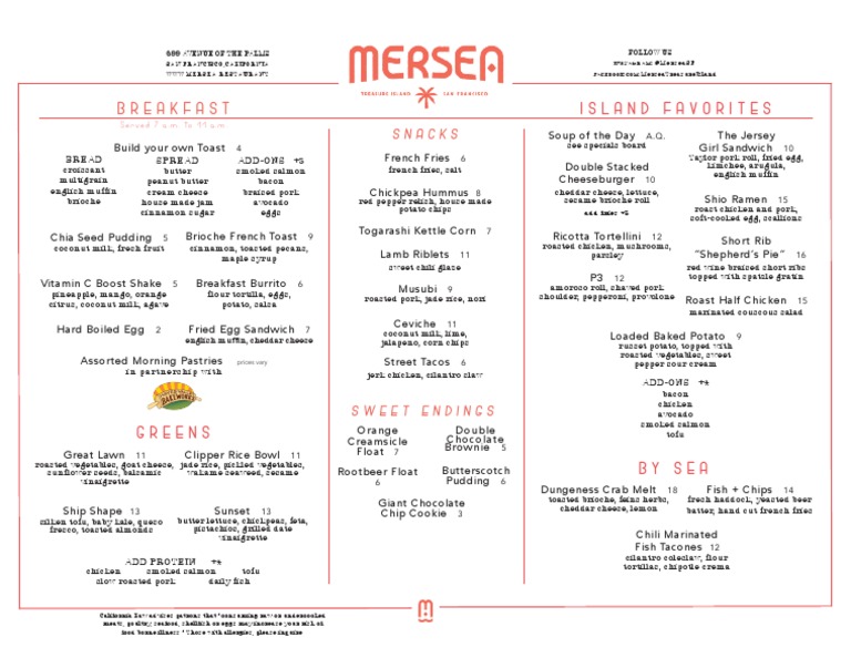 MERSEA MENU | Foods | Food & Wine