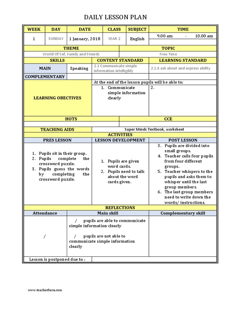 Daily Lesson Plan: Sunday Year 2 | PDF | Sharing | Lesson Plan
