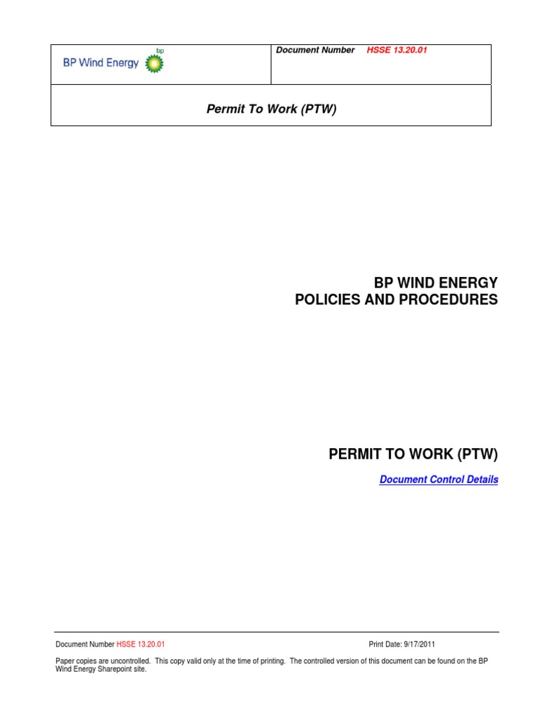 BP Attach B Permit To Work PDF | PDF | Audit | Safety