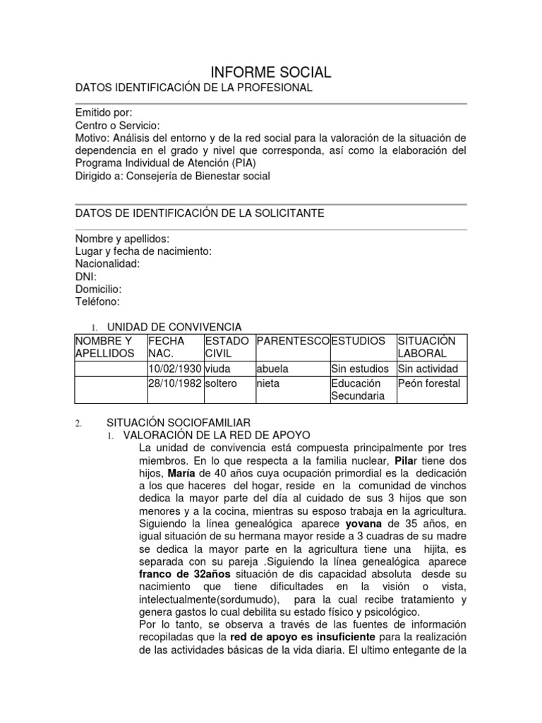 Informe Social | PDF | Familia | Salud y bienestar