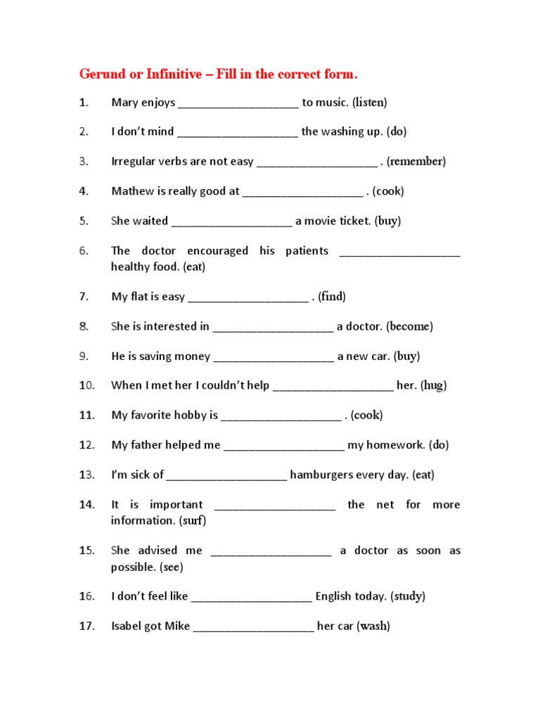 Gerund and Infinitive Exercises | PDF | Home & Garden