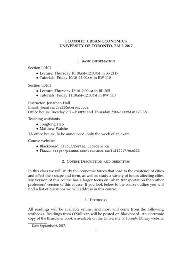 ECO333: Urban Economics Syllabus | PDF | Public Transport | Test ...
