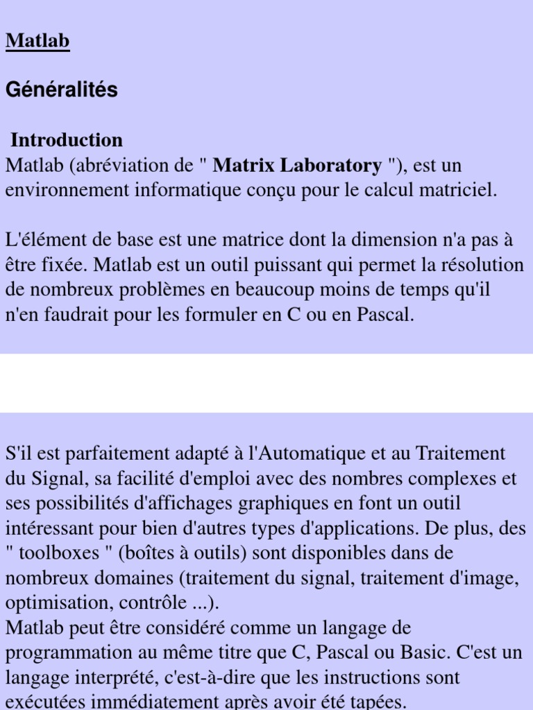 Intromatlab | PDF | Matrice (Mathématiques) | Langage de programmation