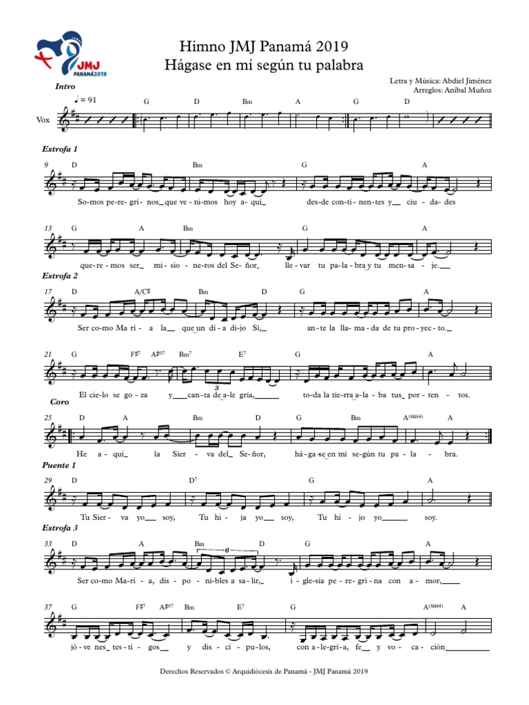 Himno JMJ - Hágase en Mí Según Tu Palabra | PDF