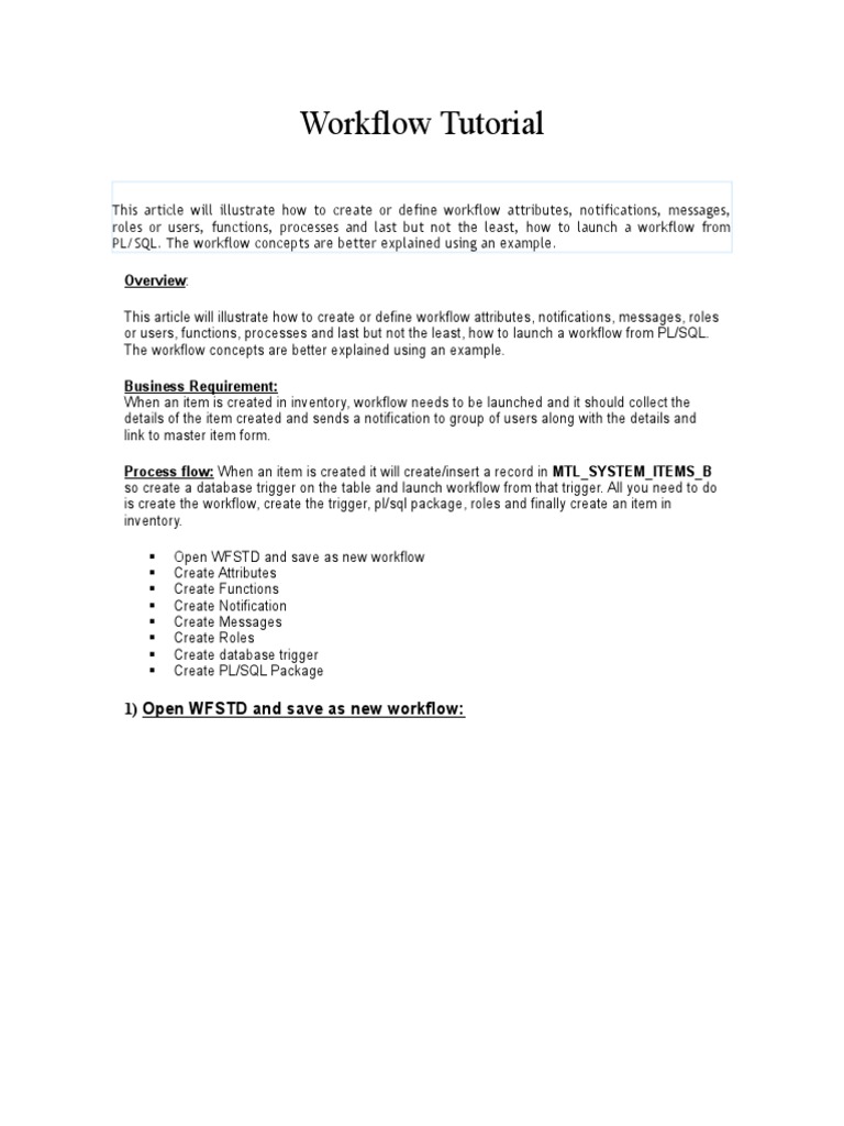Workflow Tutorial | PDF | Pl/Sql | Sql