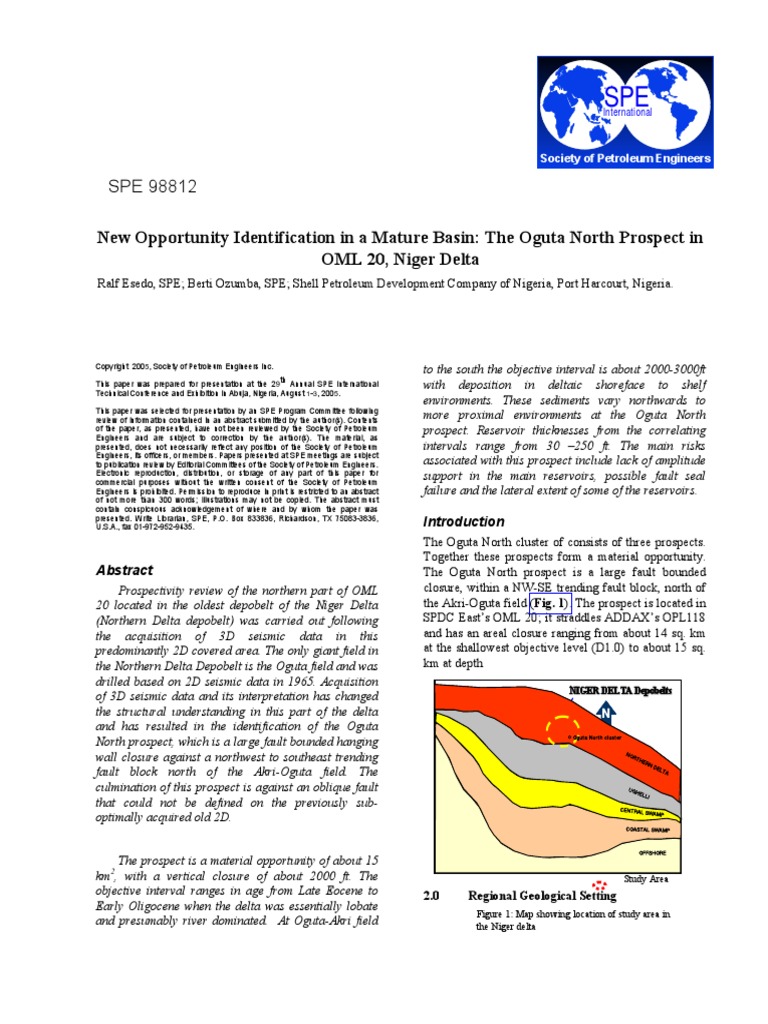 SPE-98812-New Opportunity Identification in Oguta North Prospect - OML20 | PDF | Geology | Earth ...
