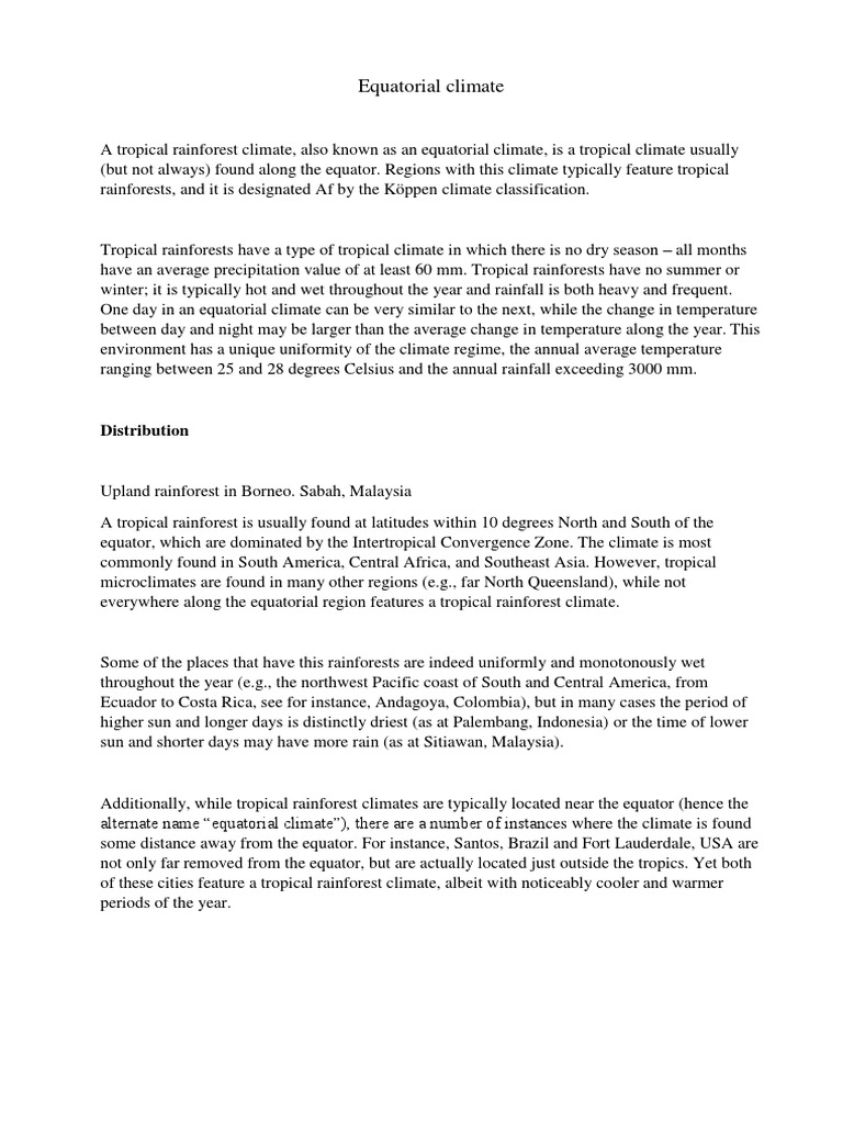 Equatorial Climate: Distribution | PDF | Climate | Sky