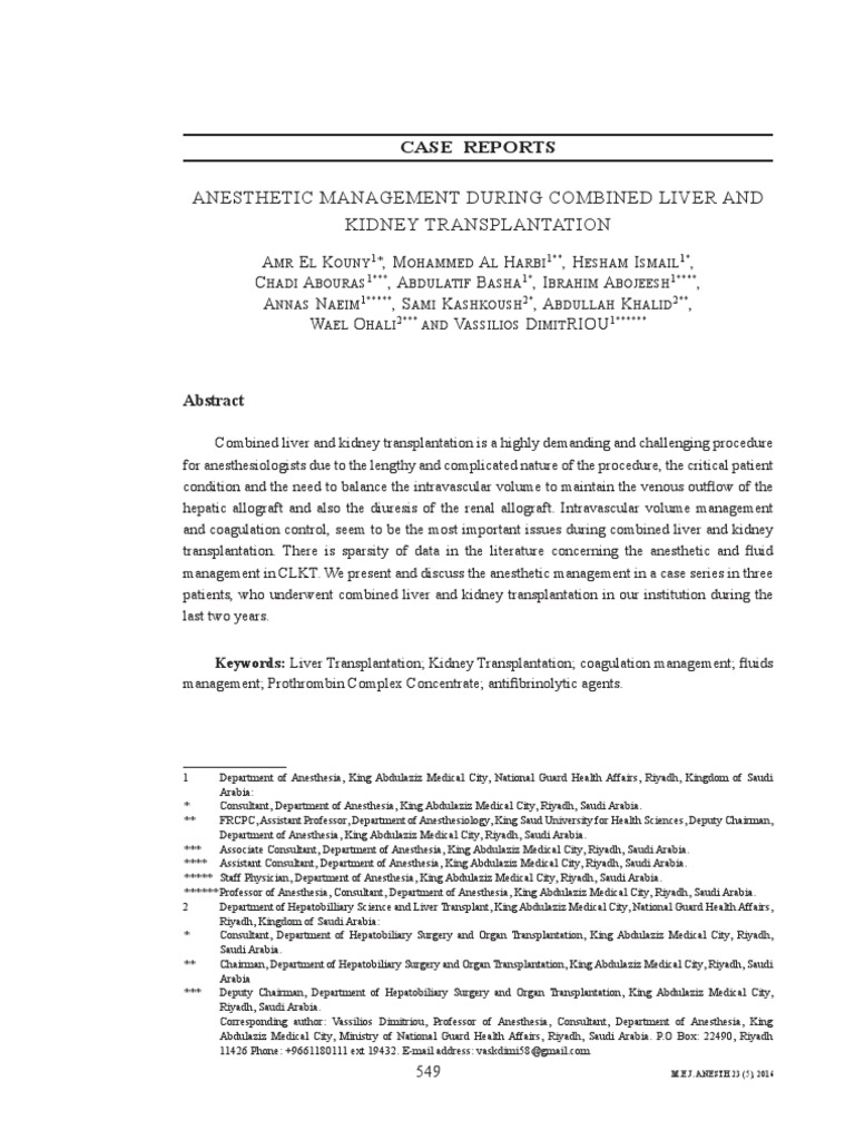 Ane Comb Liv Kid Transp | PDF | Anesthesia | Dialysis