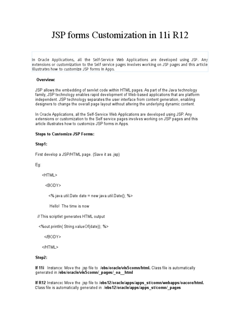 JSP Forms Customization in 11i - R12 | PDF | Java Server Pages | Web ...