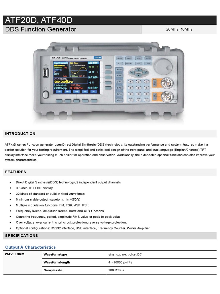 ATF20D - 40D Function Generator | PDF | Amplitude | Frequency Modulation