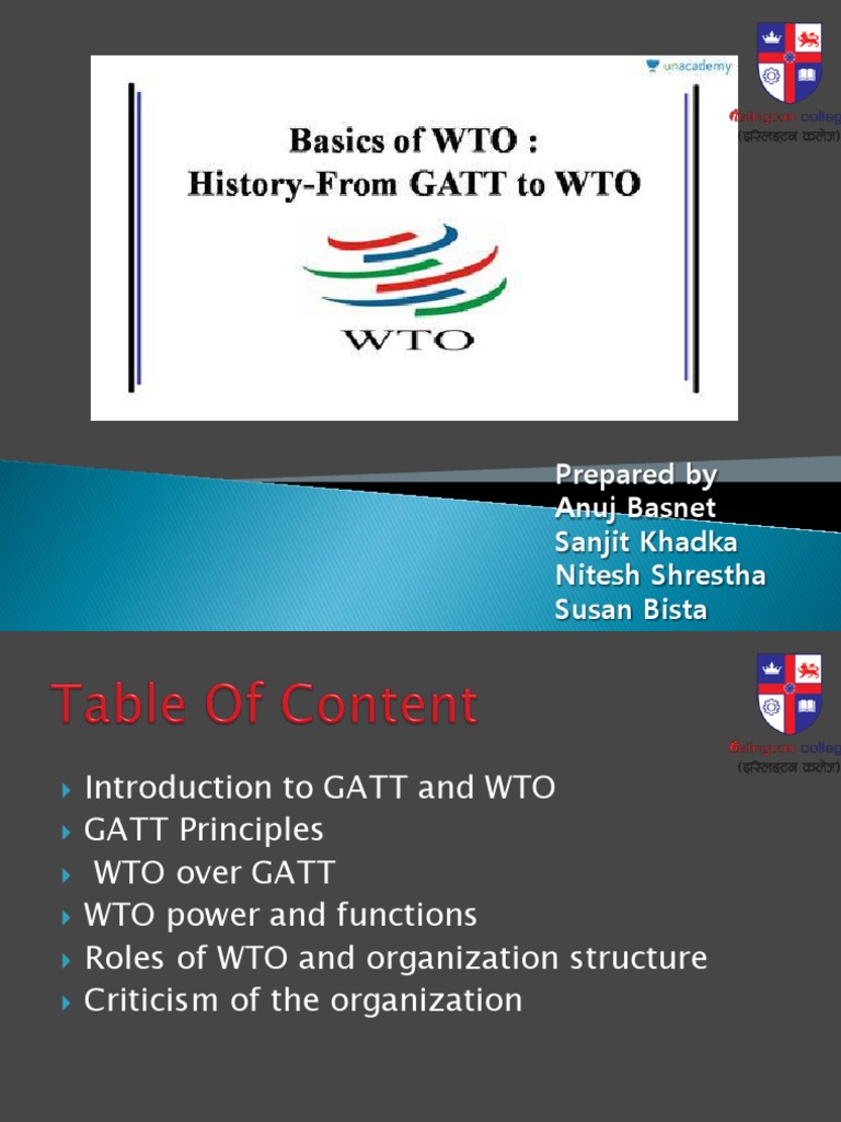 GATT To WTO Pesentation | PDF | World Trade Organization | General ...