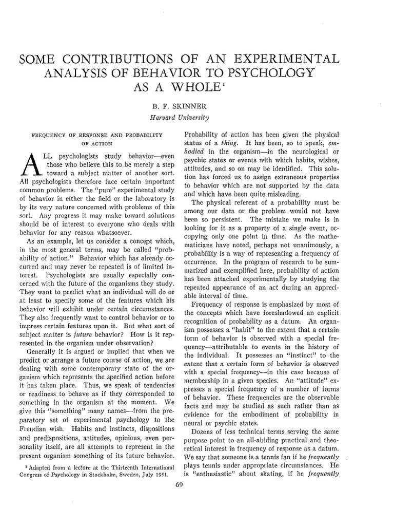 Skinner, B. F. (1953). Some contributions of an experimental analysis ...
