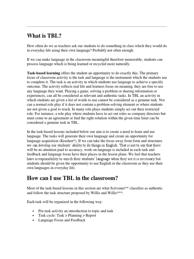 What Is TBL?: Task-Based Learning Offers The Student An Opportunity To ...